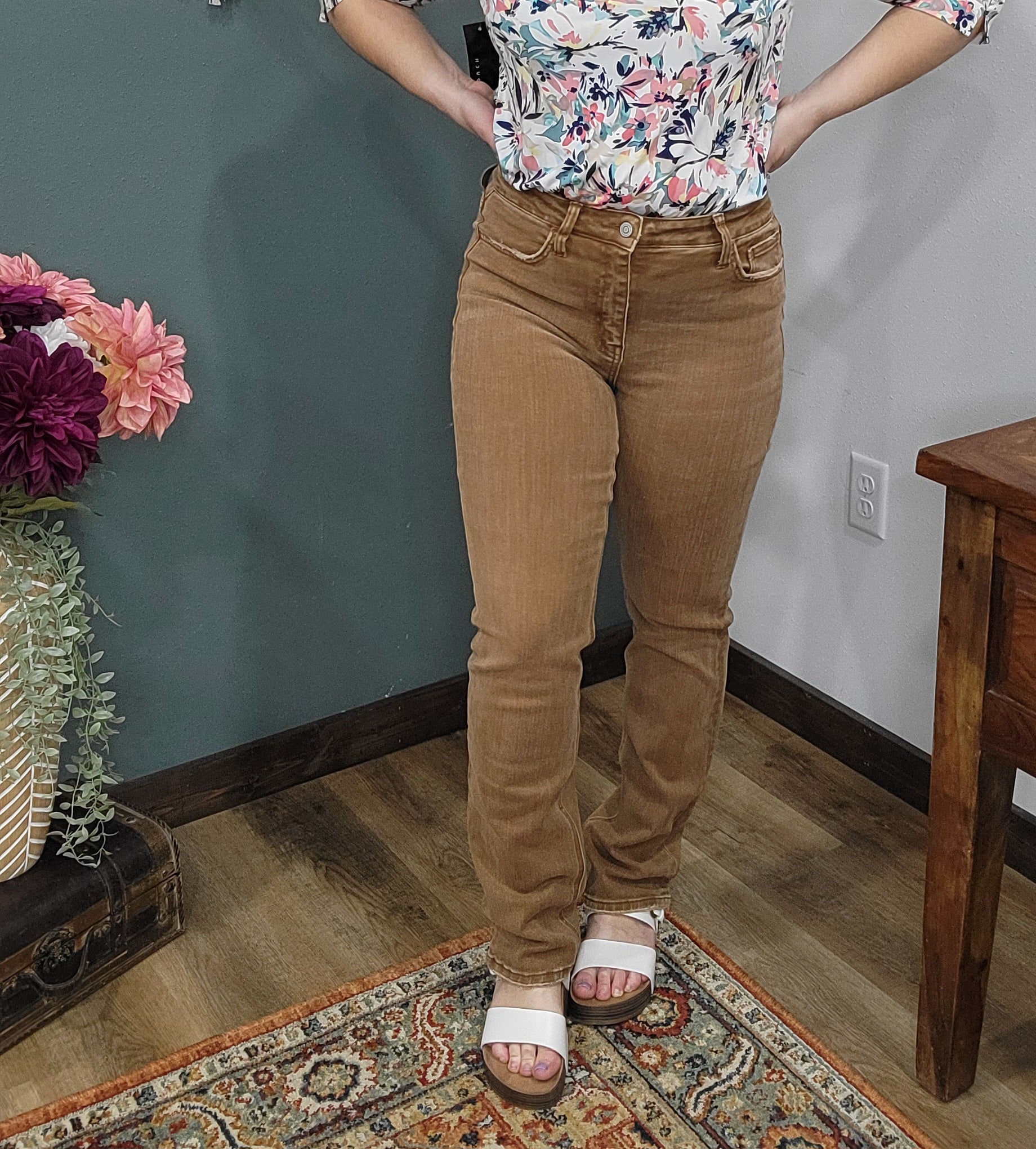 Flying Monkey Toffee High Rise Slim Straight Jeans – Rocky Road Boutique